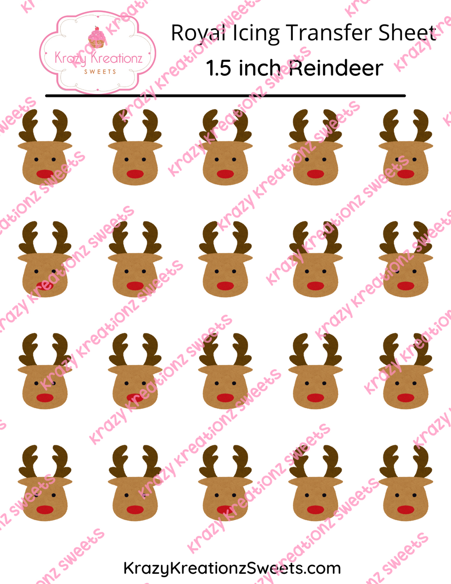 1.5 inch Reindeer | Download royal icing transfer sheets instantly ...